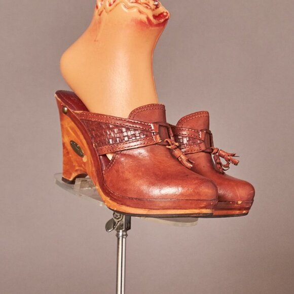 Side Step | Shoes | Vintage 97s Sweet Steps Brown Leather Wooden Clogs ...